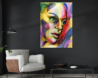 Veelkleurig dromend gezicht van ART Eva Maria op canvas, behang en meer